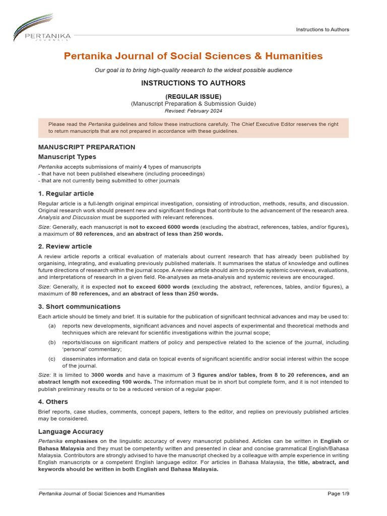 Instruction To Author JSSH 2024 | PDF