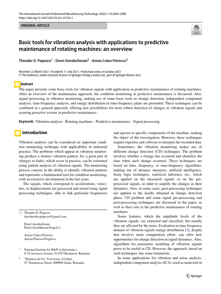 Basic Tools For Vibration Analysis With Applications To Predictive | PDF