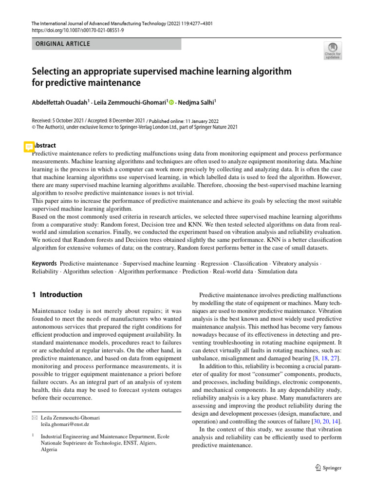 Selecting An Appropriate Supervised Machine Learning Algorithm Pdf