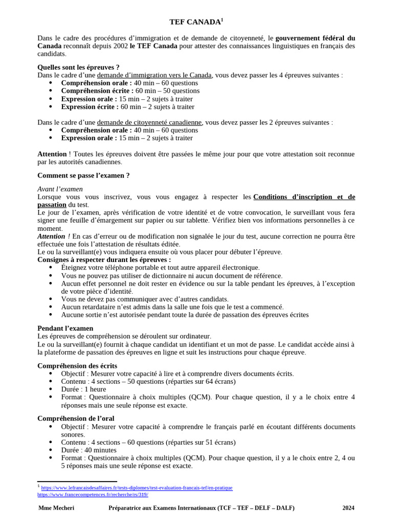 Fiche Technique_TEF CANADA | PDF