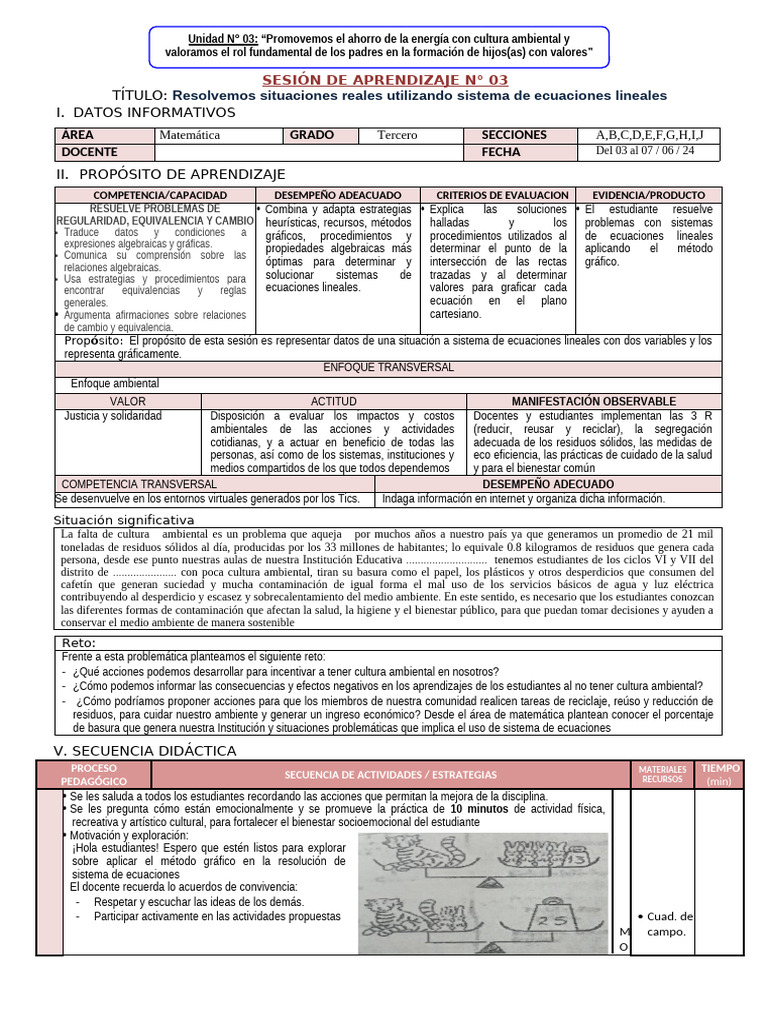 Unidad 3 - Sesión Sem 4 - Matemática 3° | PDF