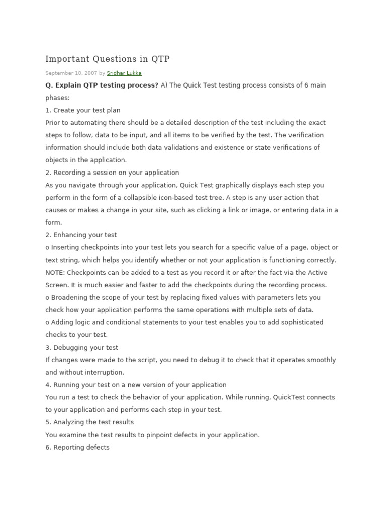 Important Questions in QTP | PDF