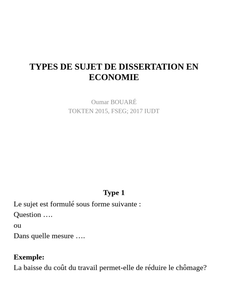 Types de Sujet de Dissertation en Economie | PDF