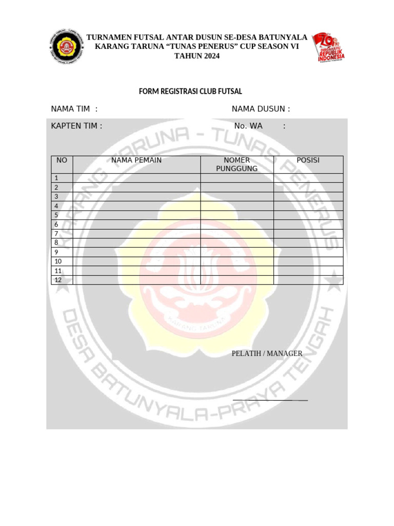 Formulir Pendaftaran Anggota Futsal Indr | PDF