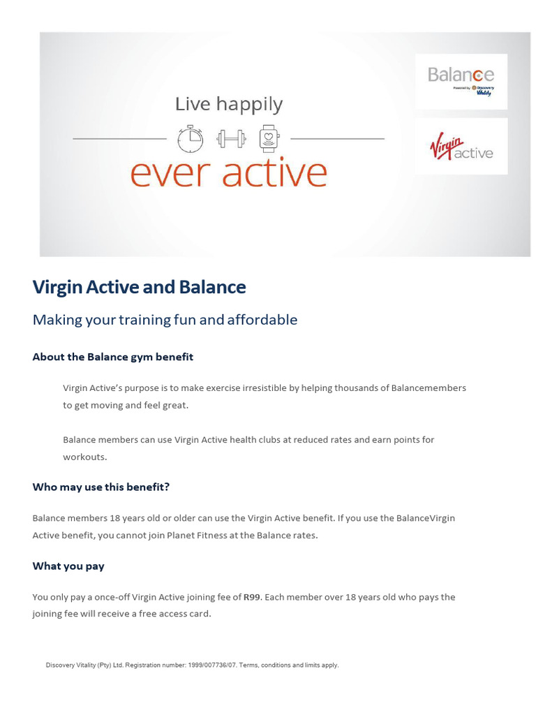 Virgin Active Balance Membership Guide | PDF | Fee | Finance & Money ...
