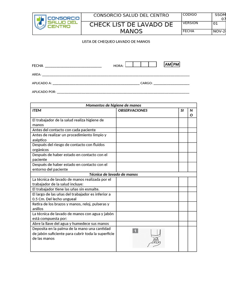 SSOMA-Fr-076 Lista de Chequeo de Lavado de Manos | PDF