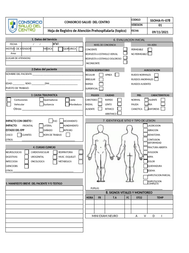 SSOMA-Fr-078 FICHA DE REISTRO DE ATENSION PREHOSPITALARIA | PDF
