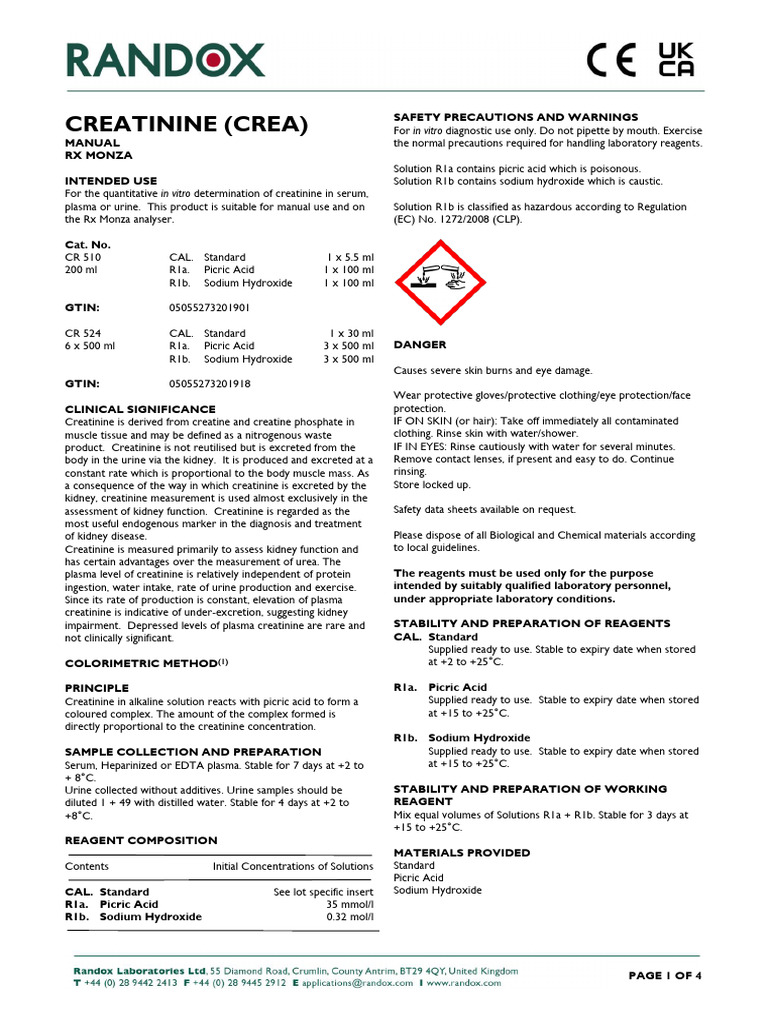 CR510 Randox Creatininte Pack Insert | PDF
