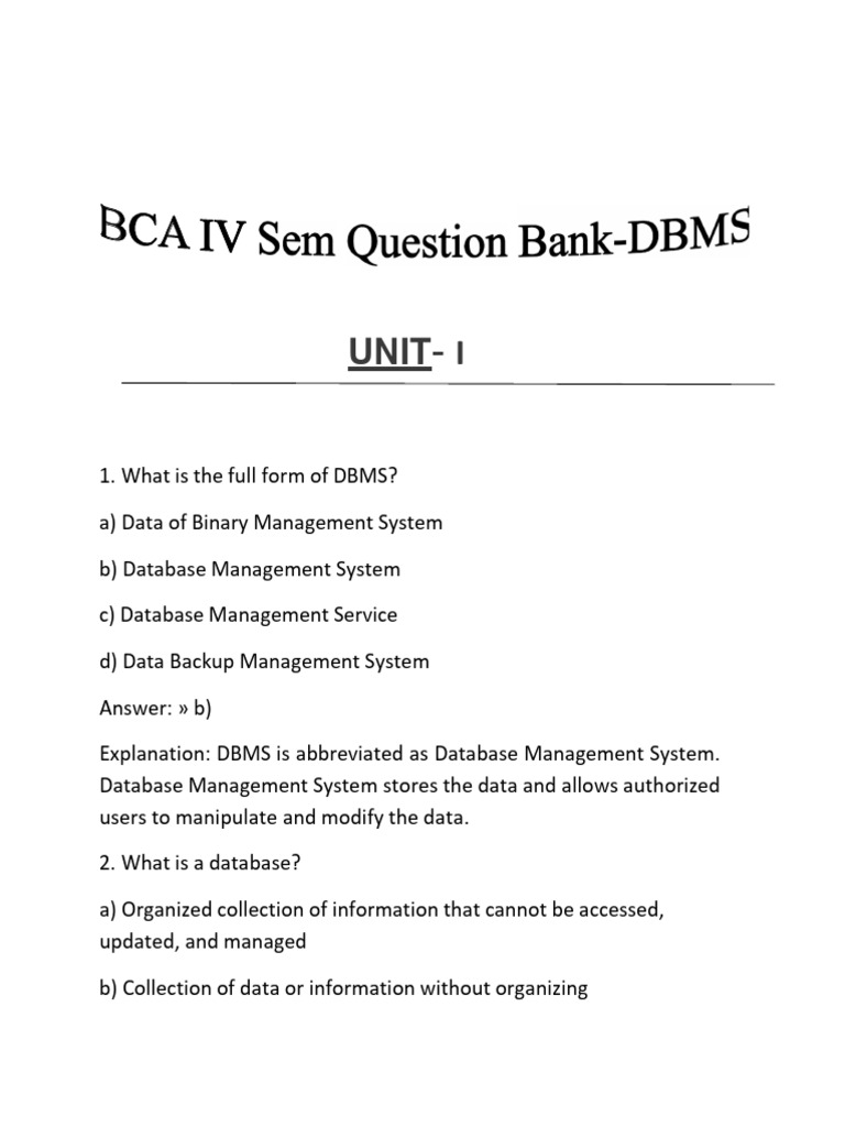 BCA IV Sem Question Bank-DBMS-NEW | PDF