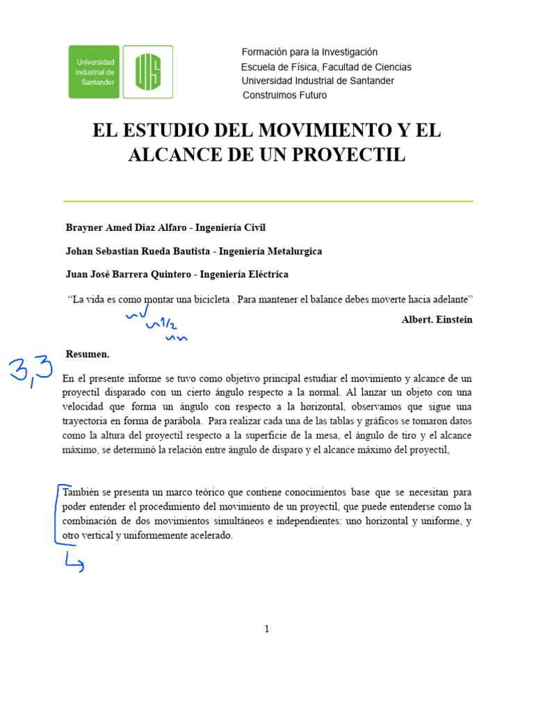 El Estudio Del Movimiento y El Alcance de Un Proyectil | PDF