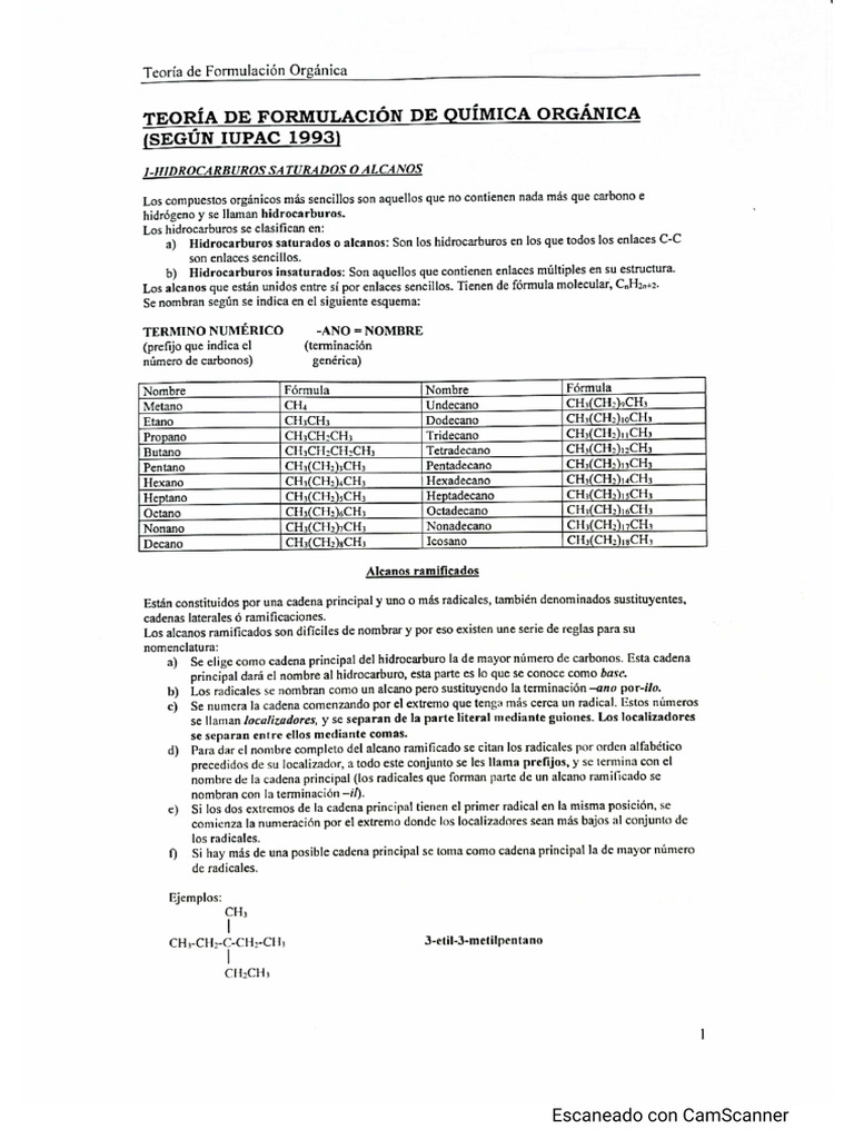 Formulacion y Nomenclatura Orgã¡nica | PDF