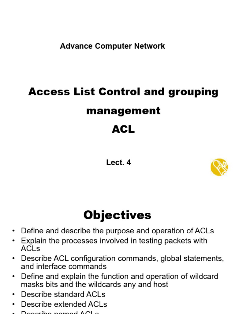 Access List Control and Grouping Management ACL: Advance Computer Network | PDF