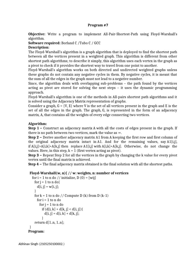 DAA-Program 7-1 | PDF | Vertex (Graph Theory) | Algorithms