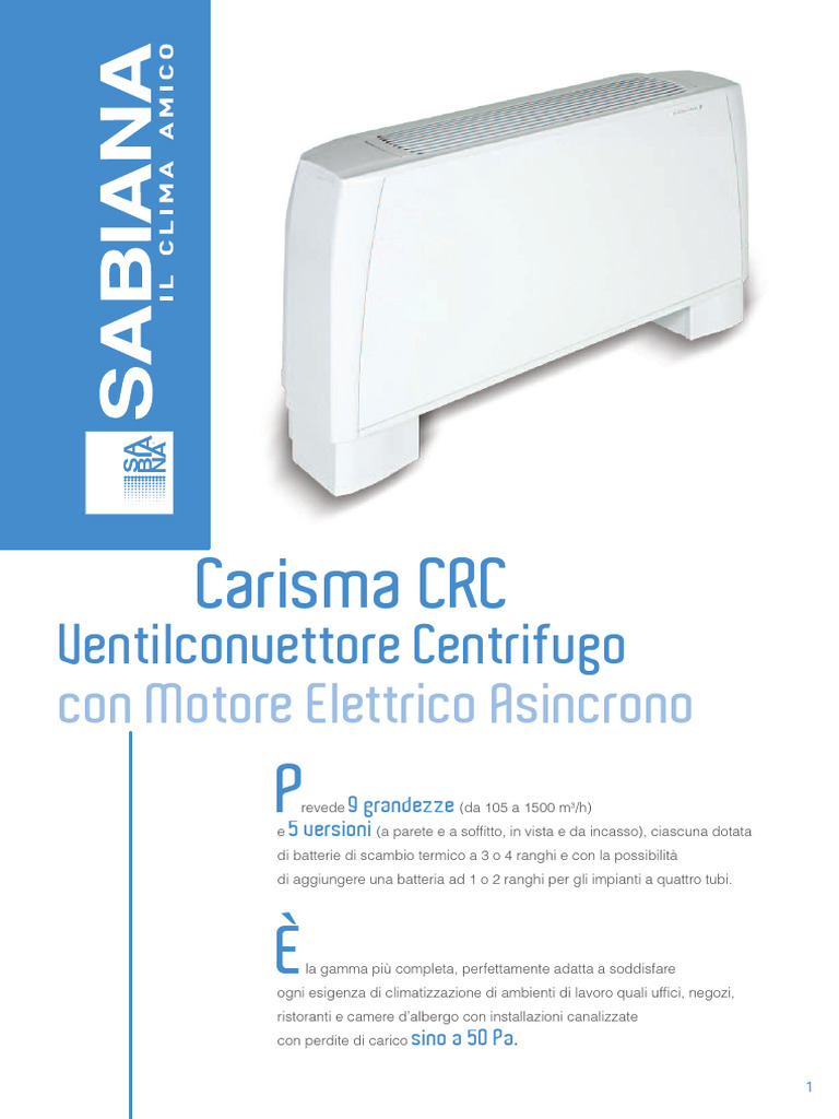 SABIANA Scheda Tecnica Ventilconvettore CARISMA CRC | PDF
