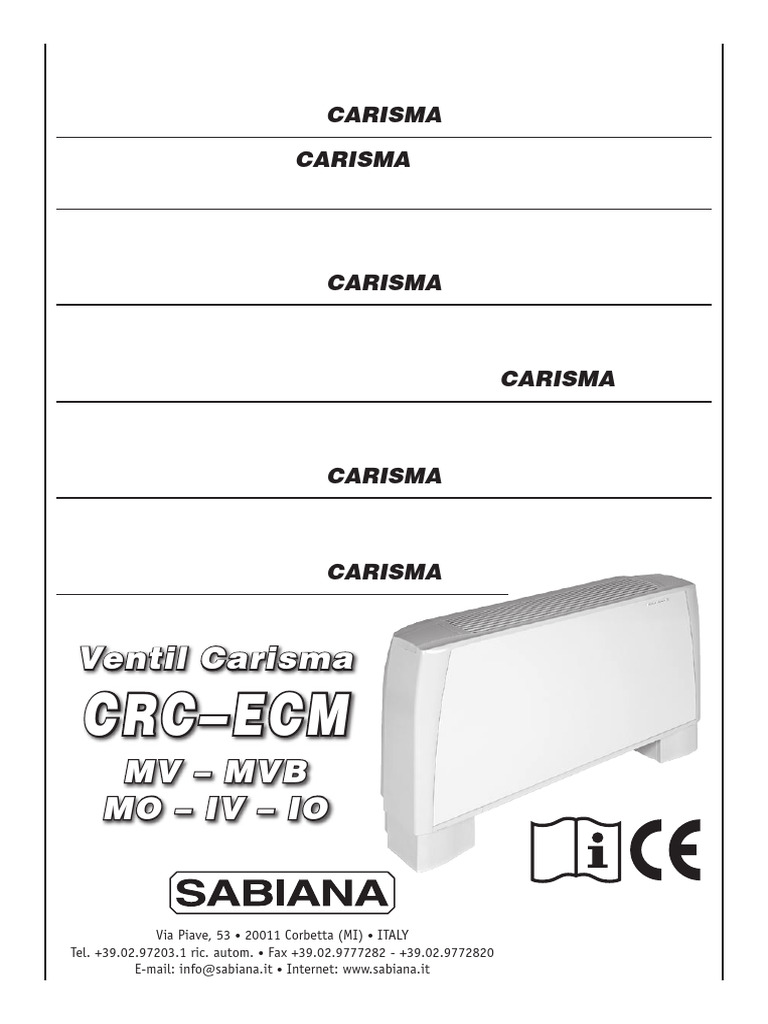 SABIANA Manuale Installazione e Manutenzione Ventilconvettori CARISMA CRC ECM | PDF