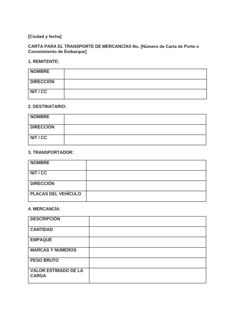 Modelo de Carta de Porte y Conocimiento de Embarque | PDF
