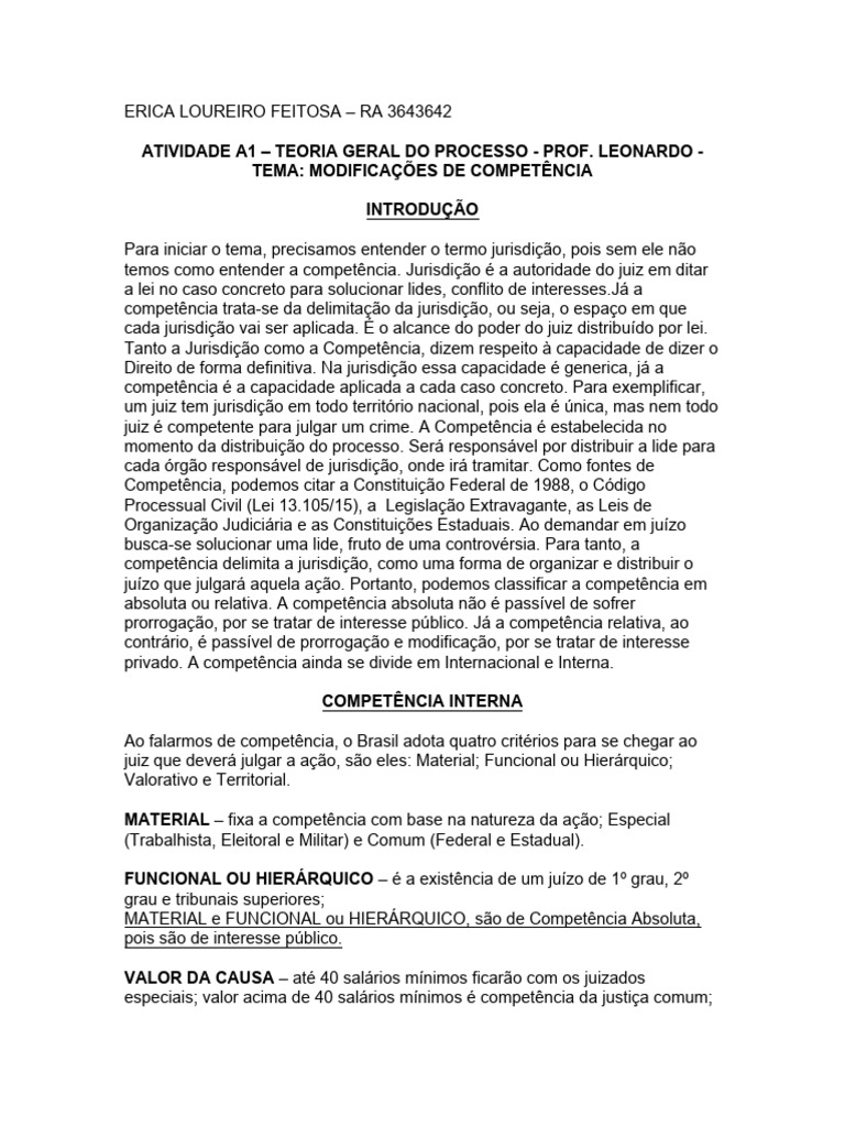 Erica - Atividade A1 - Teoria Do Processo | PDF