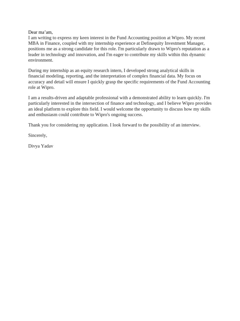 Cover Letter Wipro | PDF