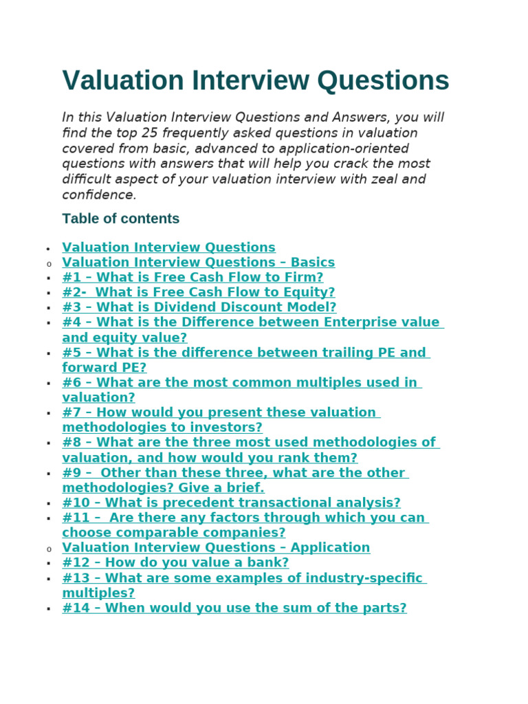 Valuation Interview Questions | PDF