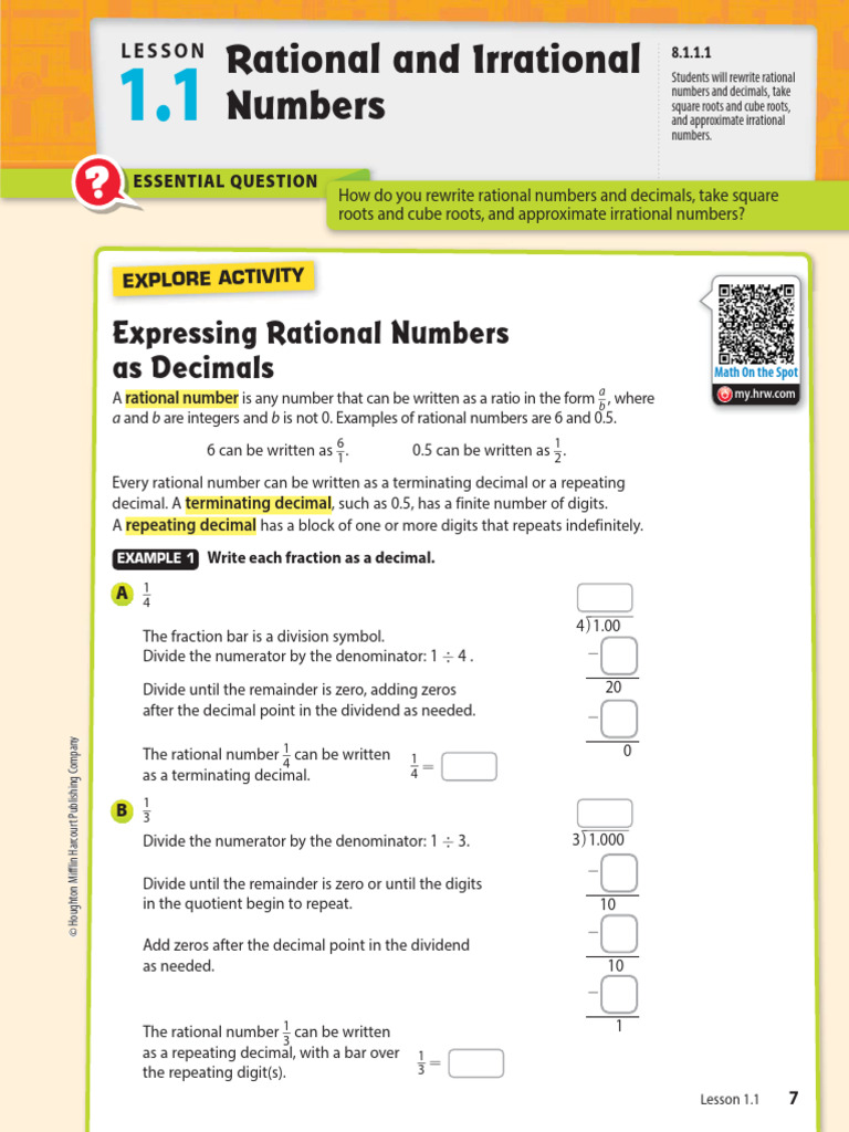Lesson1 1-RationalandIrrationalNumbers | PDF