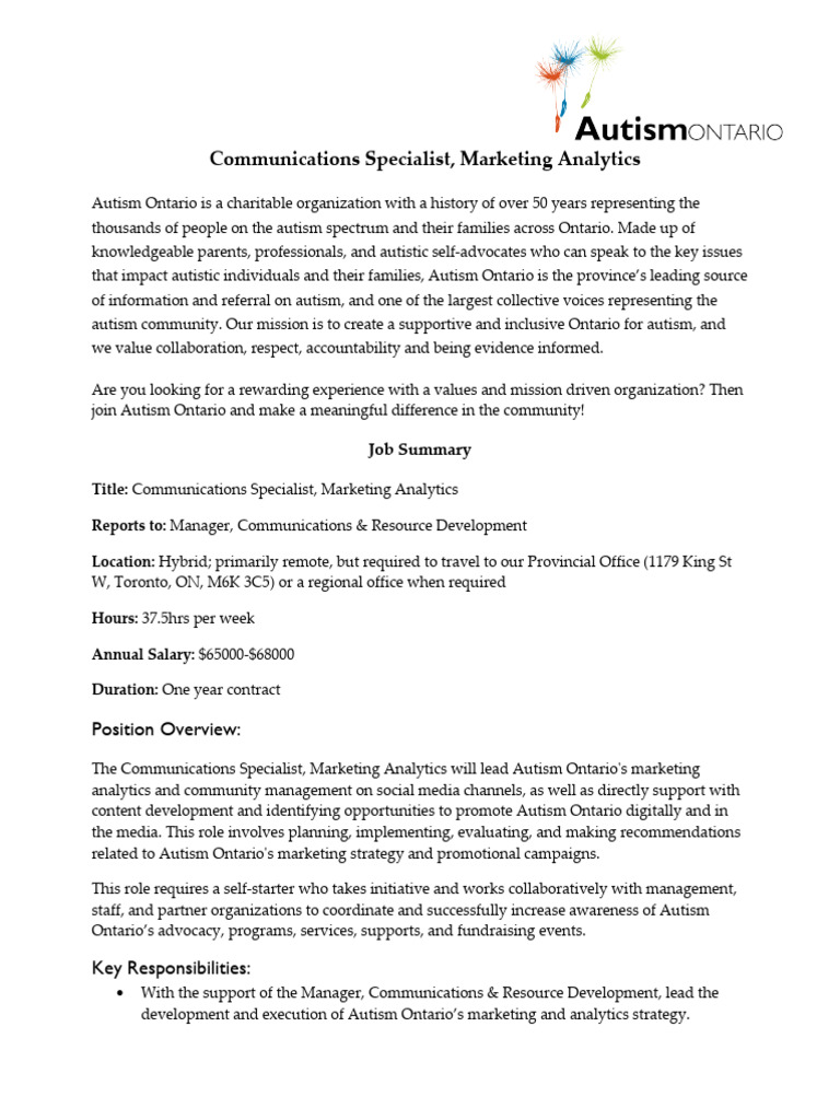 Job Posting Communications Specialist, Marketing Analytics | PDF ...