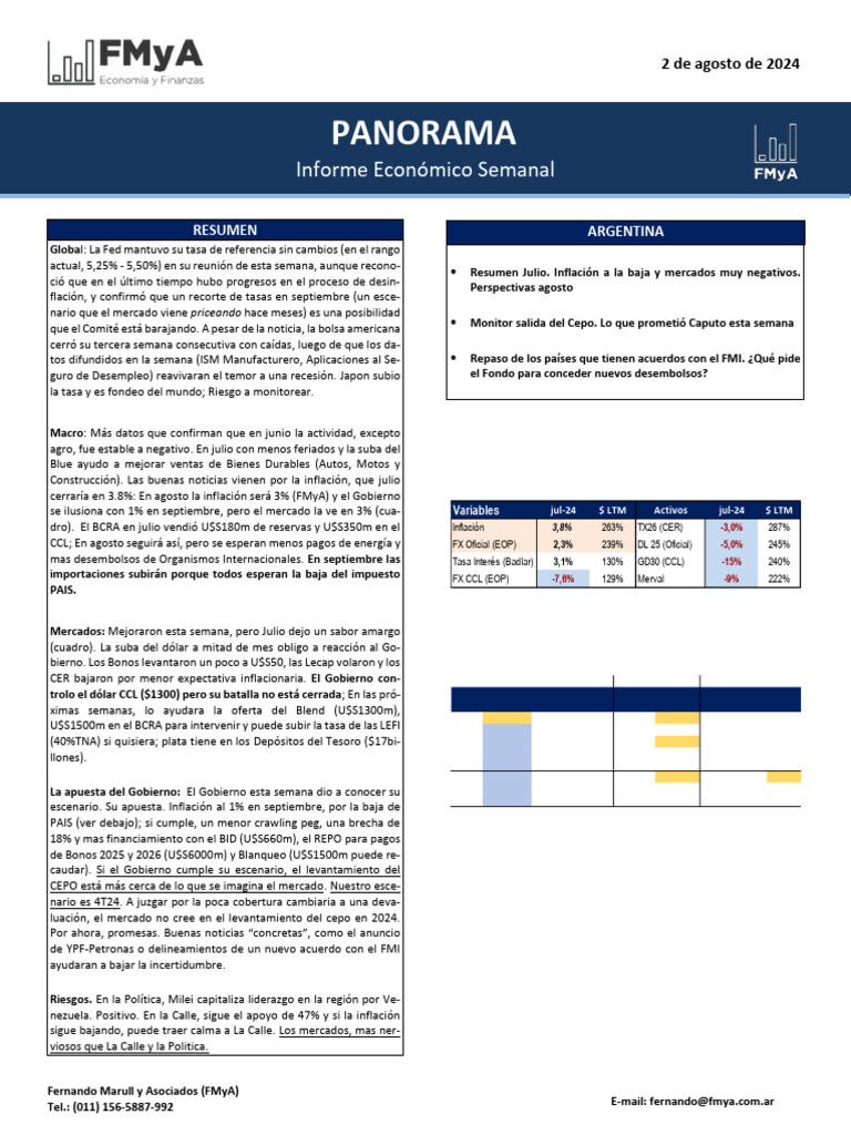 Informe Económico Semanal 2 de agosto - CASTELLANO | PDF
