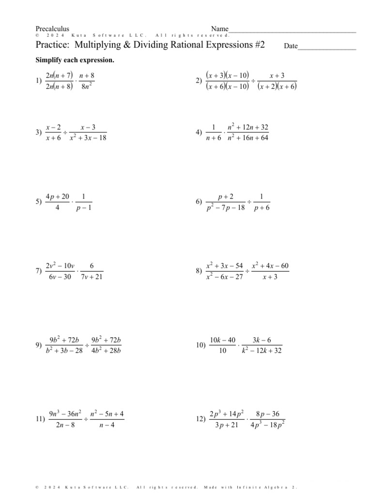Practice Multiplying & Dividing Rational Expressions 2 | PDF