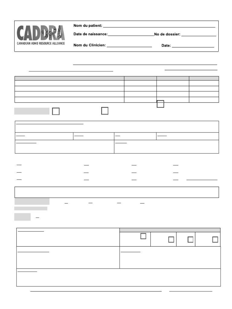 Formulaire Caddra Du Clinicien Pour L'évaluation Initiale Et Le Suivi ...
