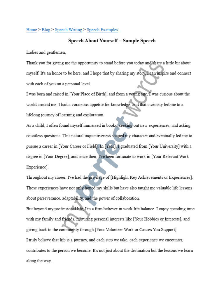 Sample Speech About Yourself | PDF