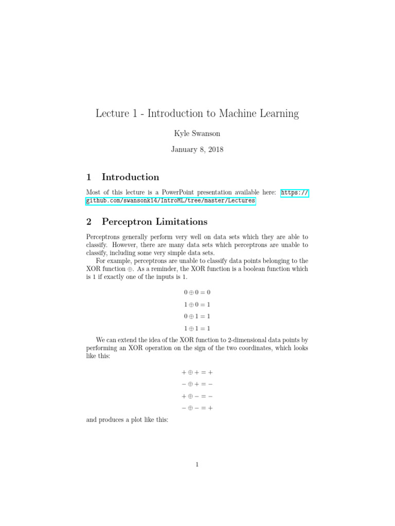 Lecture 1 - Introduction To Machine Learning | PDF