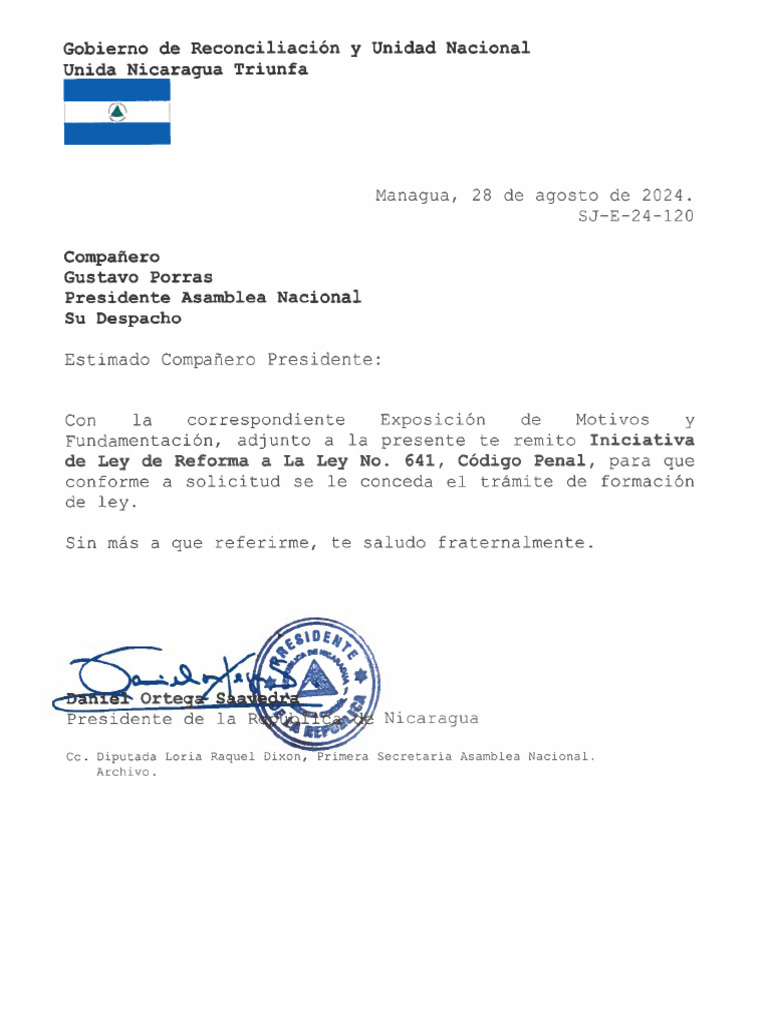 Iniciativa de Ley de Reforma A La Ley 641 Codigo Penal | PDF