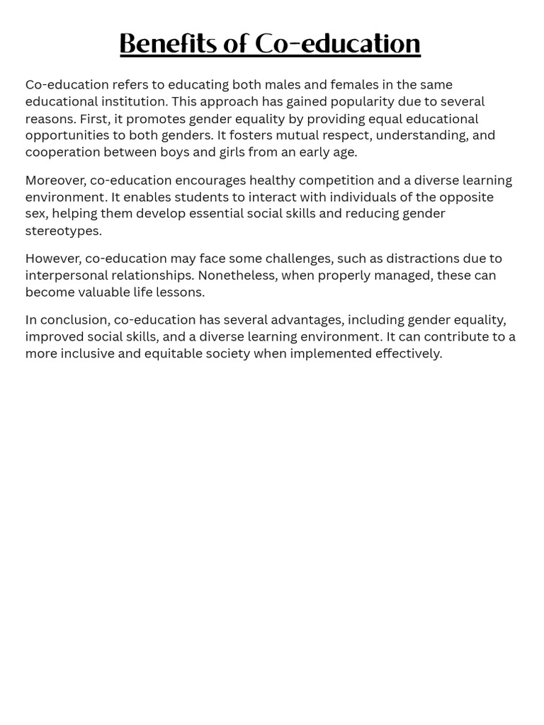 Benefits of Co-Education | PDF