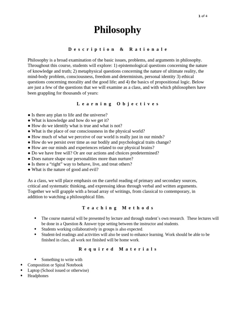 Philosophy Syllabus | PDF