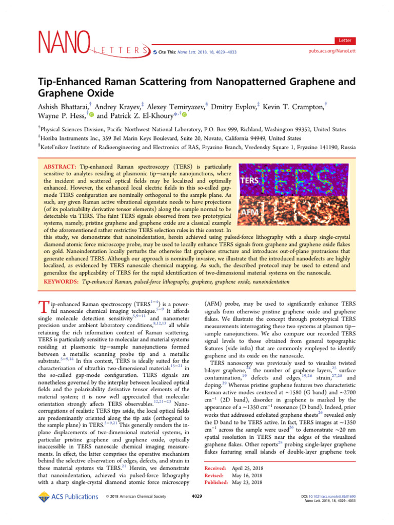 Tip-Enhanced Raman Scattering From Nanopatterned Graphene and Graphene ...
