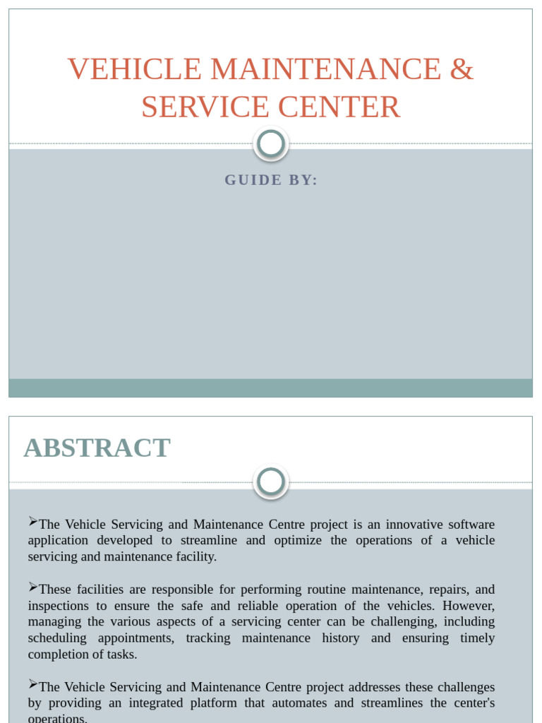 Vehicle Maintenance & Service Center PPT (With Diagrams) | PDF