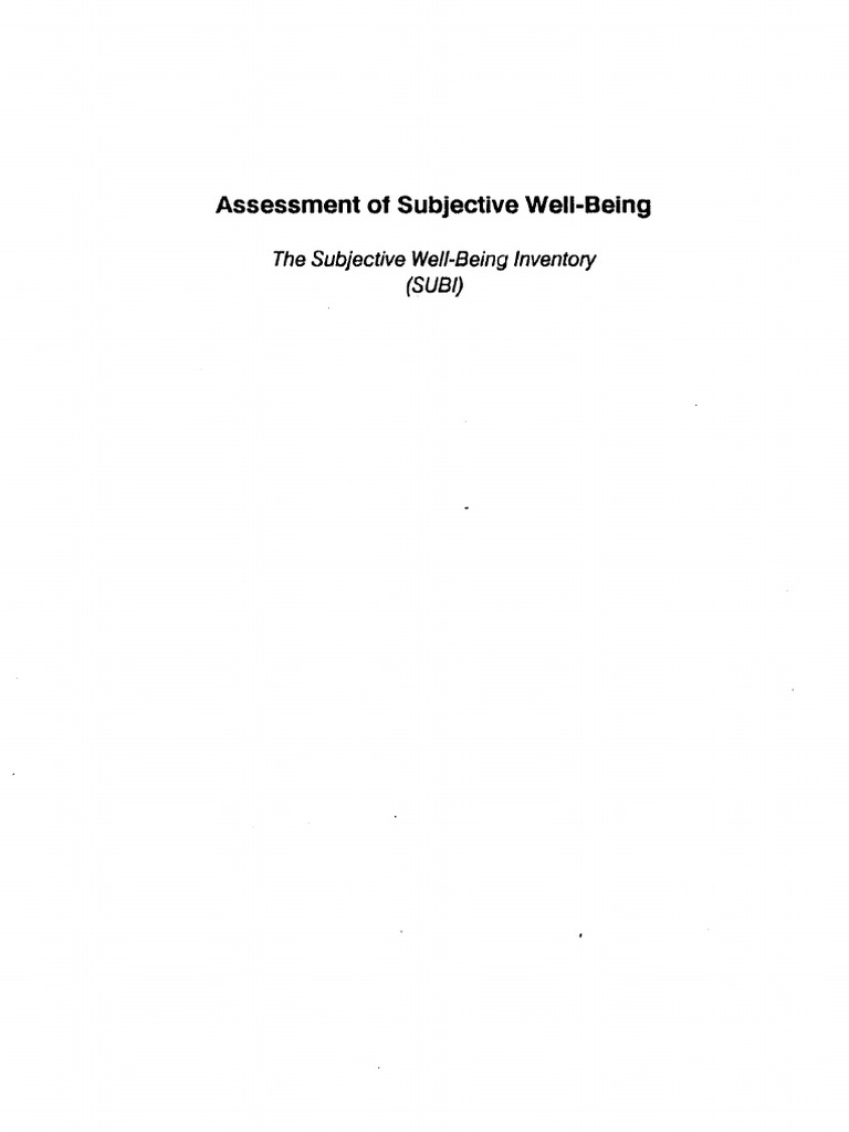 Subjective Well Being Inventory Manual and Questionnaire | PDF