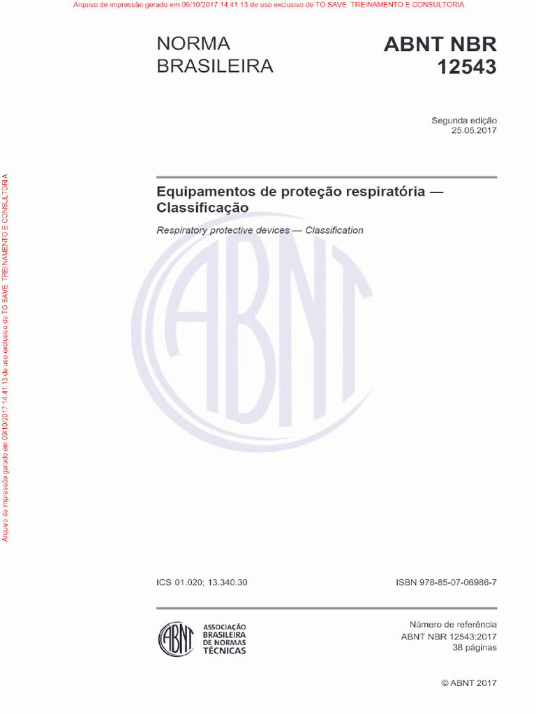 NBR 12543-2017 - Equipamentos de Proteção Respiratória | PDF