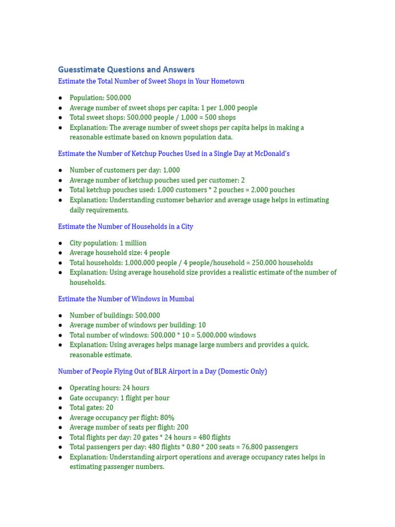 Guesstimate Questions | PDF