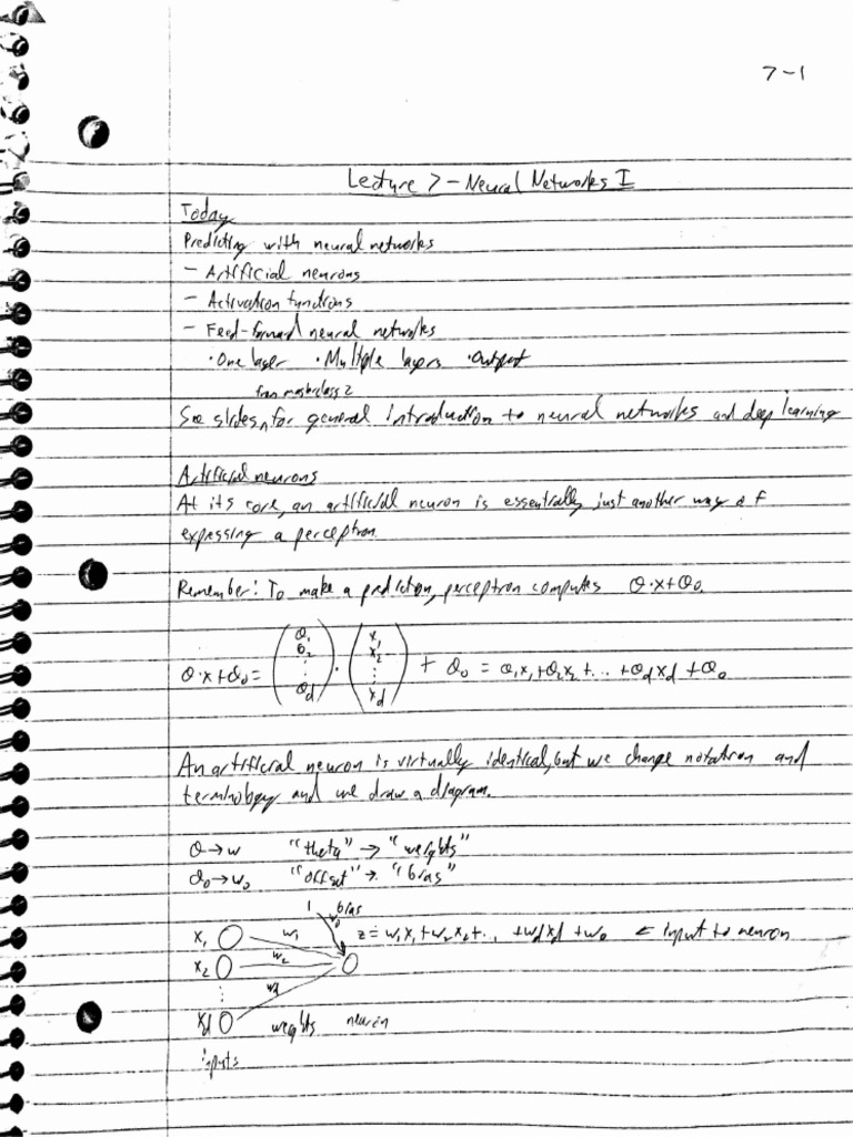 Lecture 7 - Neural Networks I | PDF