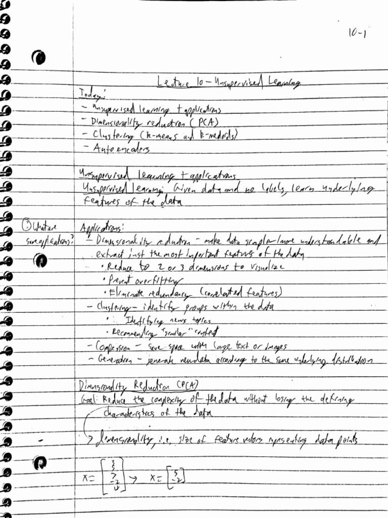 Lecture 10 Unsupervised Learning Pdf