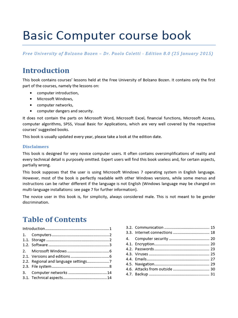 Basic Computer Course Book | PDF