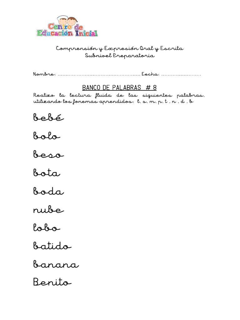 Banco de Palabras letra B | PDF