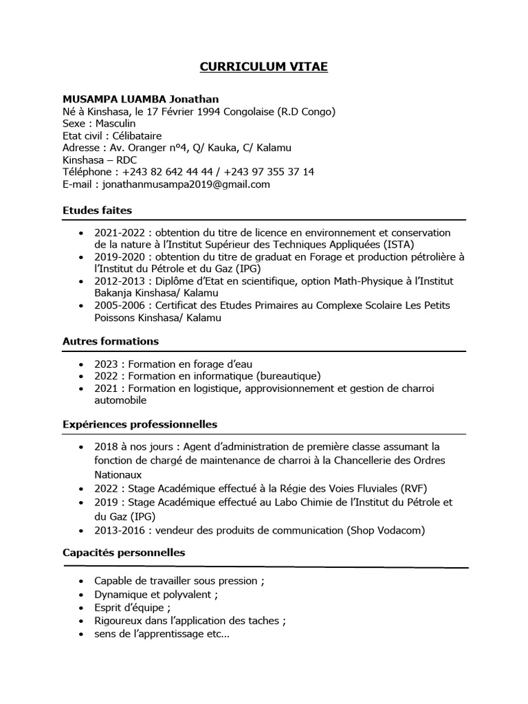 Cv Darrell Musampa Actualiser | PDF