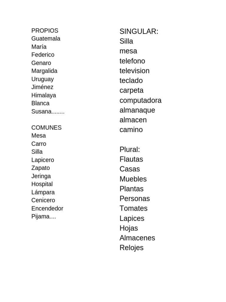 2 Sustantivos Comunes y Propios Singular y Plural | PDF