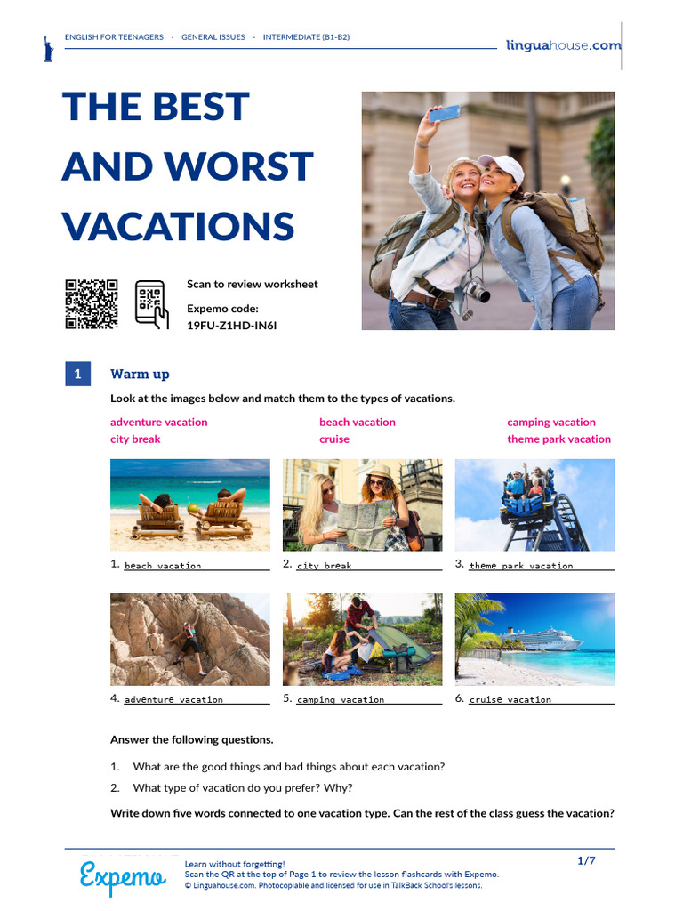 The Best and Worst Vacations American English Teacher | PDF