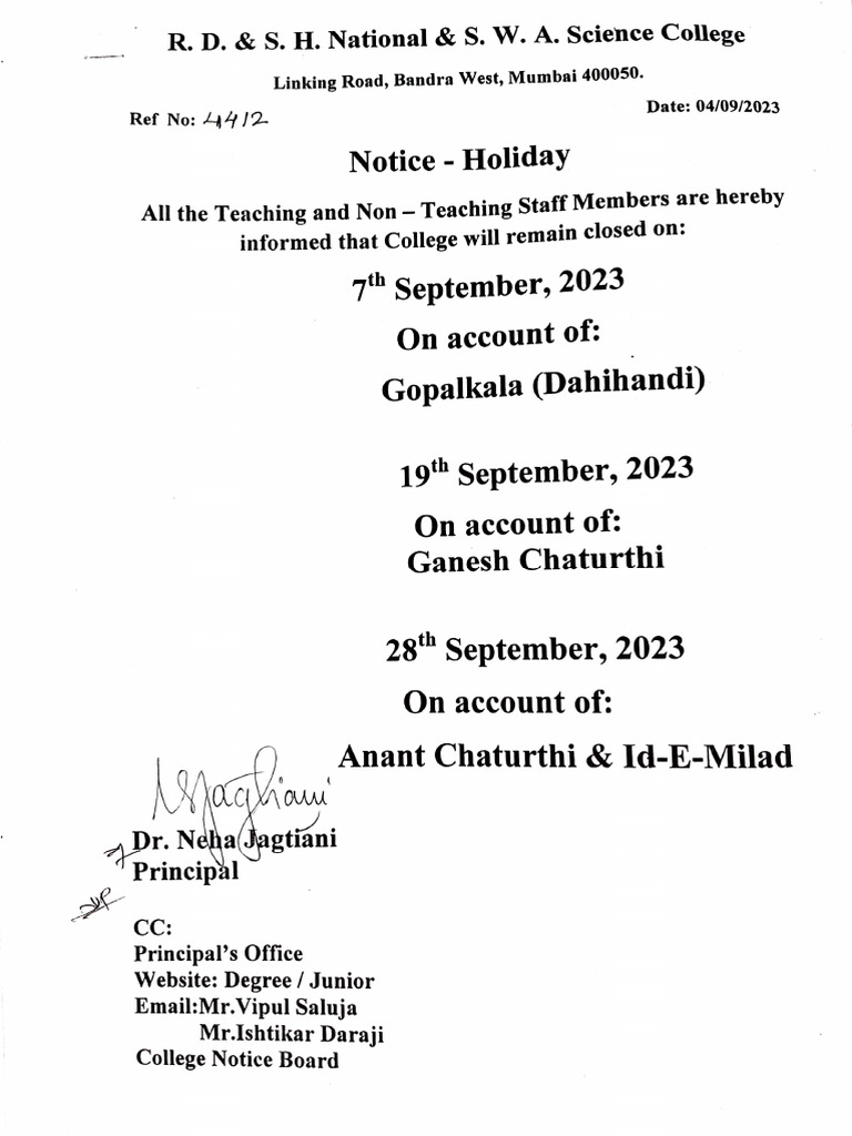 Holiday Notice | PDF