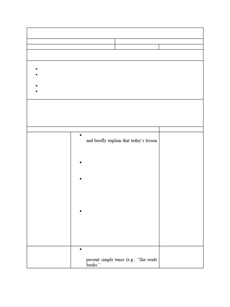 LESSON PLAN Present Simple Salle | PDF | Grammatical Tense | Verb
