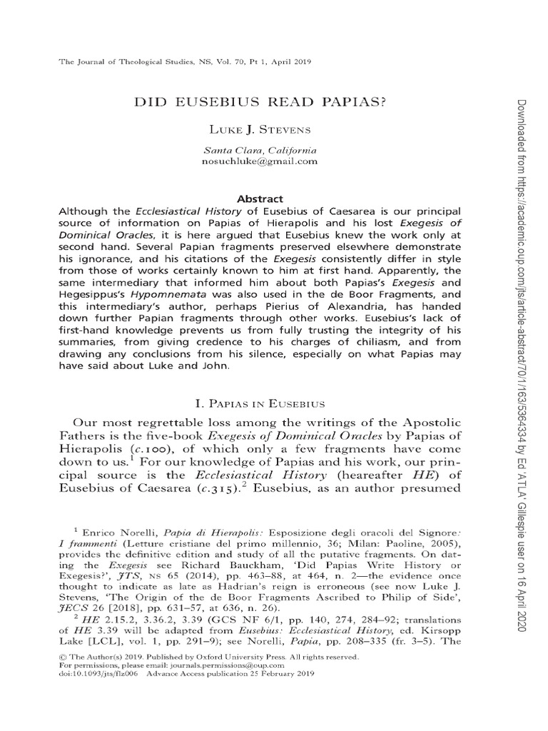 Did Eusebius Read Papias | PDF