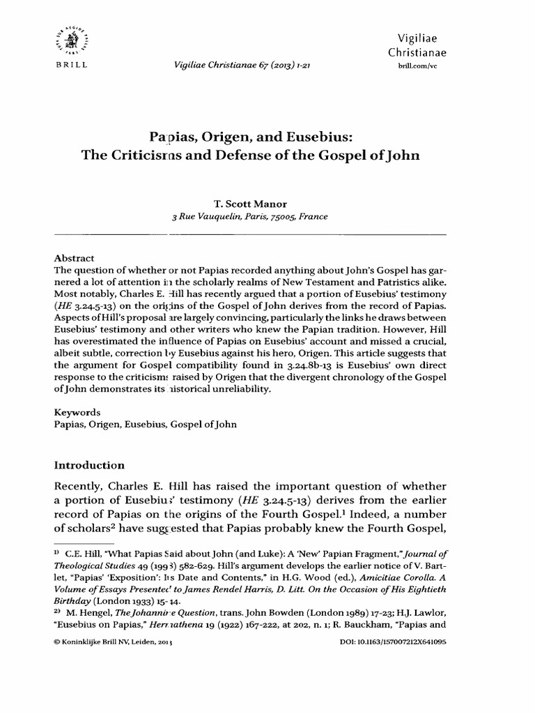 Papias, Origen, and Eusebius | PDF