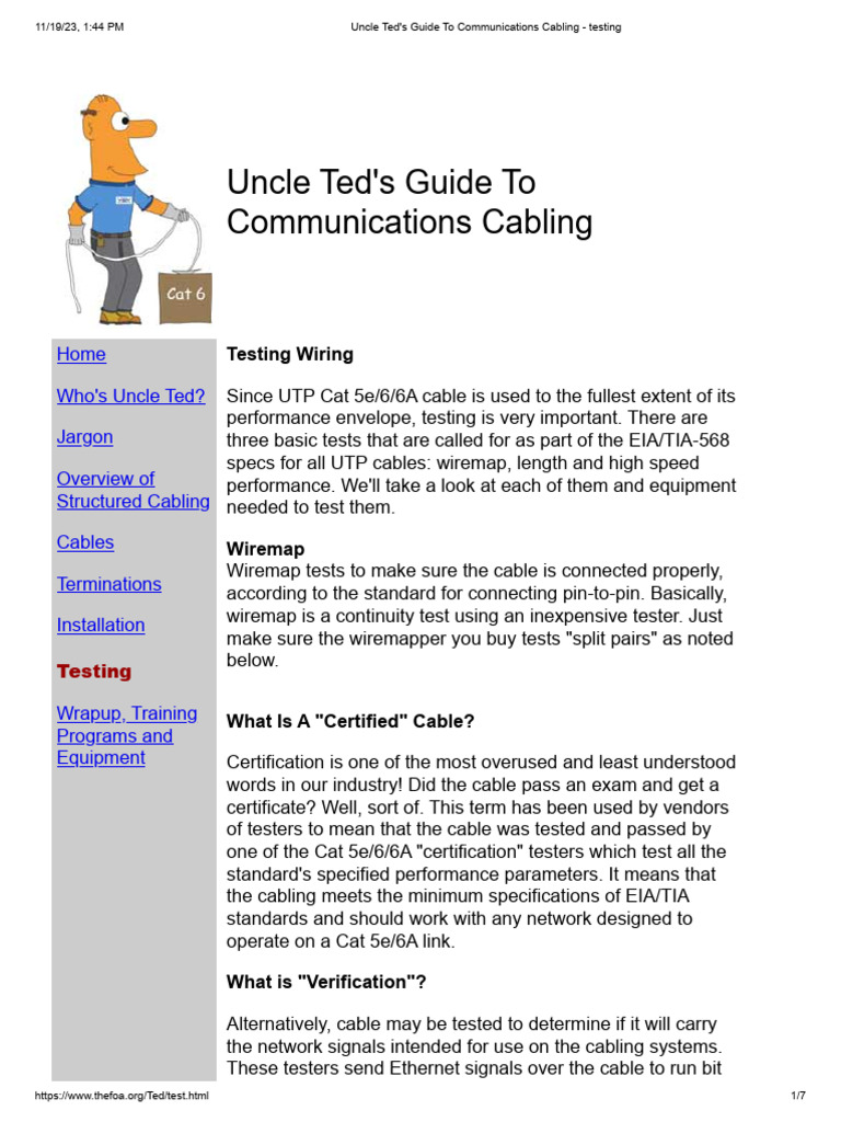 Uncle Ted's Guide To Communications Cabling - testing | PDF